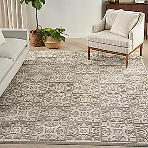 Nourison Aloha Indoor/Outdoor Ivory/Grey 7' x 10' Area -Rug, Easy -Cleaning, Non Shedding, Bed Room, Living Room, Dining Room, Deck, Backyard, Patio, High Traffic (7x10)