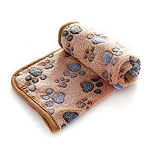 1 Pack 3 Blankets Super Soft Fluffy Premium Fleece Pet Blanket Flannel Throw for Dog Puppy Cat Paw Brown/Pink/White Small(23x16 inch)