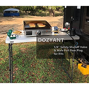 DOZYANT 12 feet Low Pressure Propane Quick-Connect Hose, RV Quick Connect Propane Hose, Quick Disconnect Propane Hose Extension - 1/4” Safety Shutoff Valve & Male Full Flow Plug for RVs