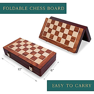 Nekko Premium Wooden Chess Sets for Adults & Kids, Handcrafted Polished Wooden Chess Pieces, 12 Inch Foldable Chess Board, Easy Carry Wooden Chess Set