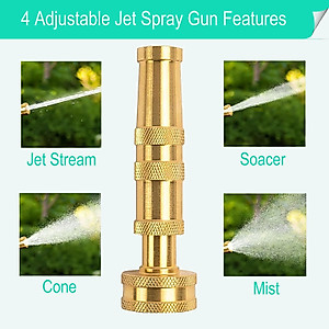 Garden Hose Nozzle, CM CUMIZON Solid Brass Heavy Duty Adjustable Twist Hose Nozzle, High Pressure Water Hose Sprayer Nozzle, 2 Pack