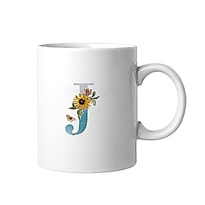 Yelolyio Capital Letters Coffee Mug, Alphabet Initial Letter J Coffee Cup, Monogram Mug Cup, 11oz