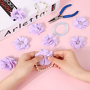 30 Pieces Fabric Flowers for Crafts, Purple Rhinestone Pearl Chiffon Applique Patches Lace Sewing Small Floral Applique for Clothing, Wedding Ornament, Graduation Headbands Flower, Party Decoration