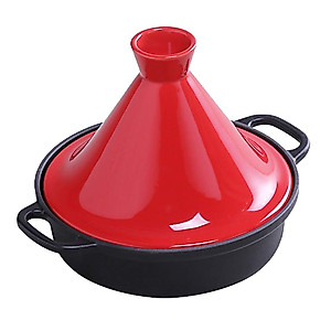 JINXIU Casserole 20Cm Cast Iron Tagine Pot, Tajine Cooking Pot with Enameled Cast Iron Base and Cone-Shaped Lid Quick & Easy Cooking for Home Kitchen,Red (Color : Red)