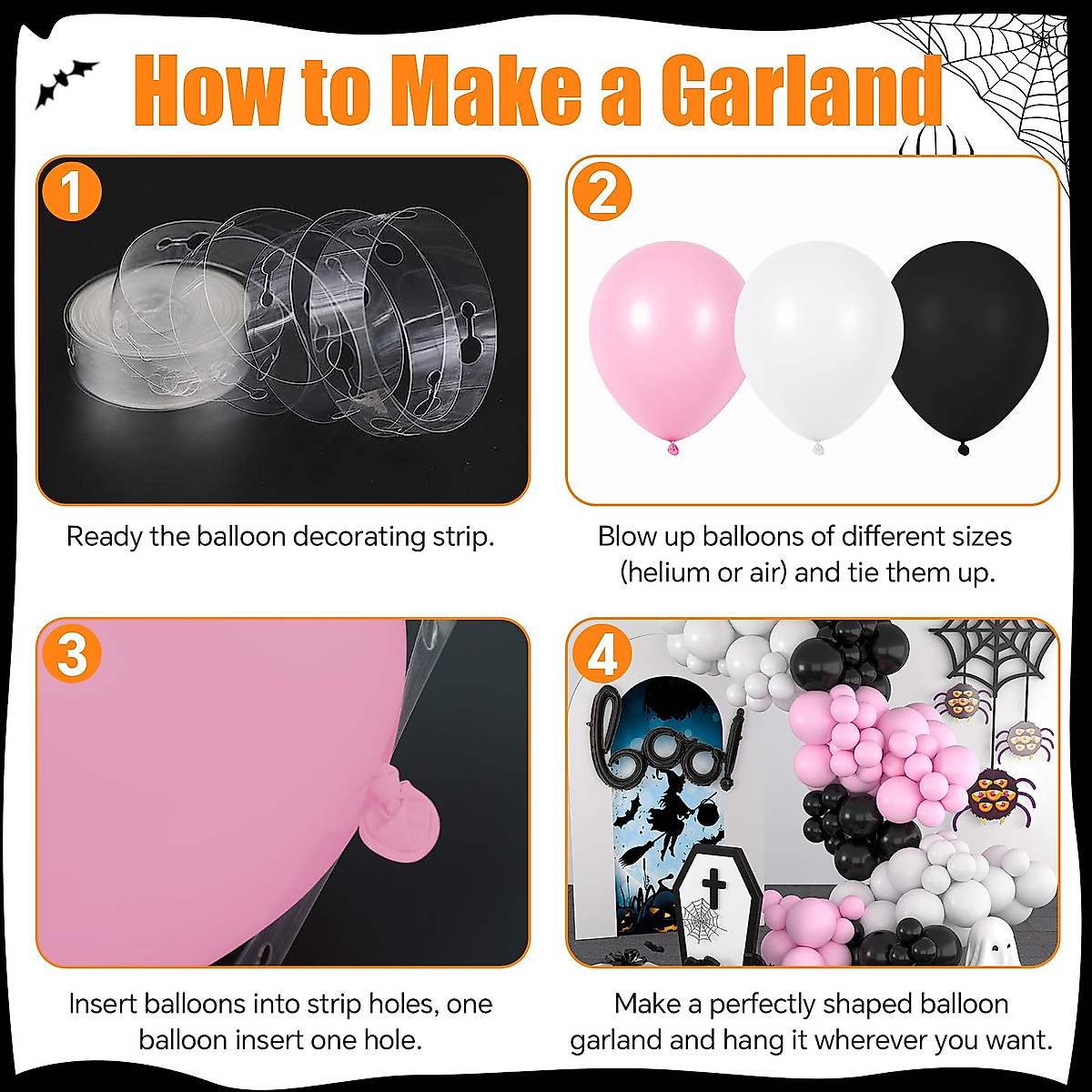 Halloween Balloon Arch Garland Kit for Girls 106Pcs Pink Black White Latex Balloons Halloween Party Decorations for Women Halloween Haunted House Party Halloween Party Supplies Indoor Outdoor