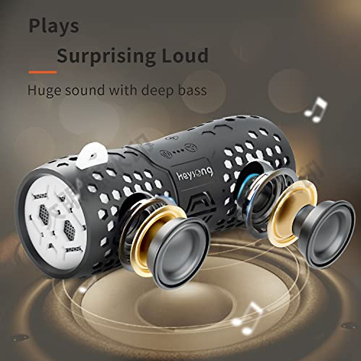 HEYSONG Portable Bluetooth Speaker, IPX7 Waterproof Wireless Speaker with LED Flashing Lights, Loud Sound & Bass, 2000mAh Battery, Travel Speakers for Pool, Beach, Kayak, Gifts for Men, Women