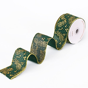 UNIQOOO 40 Yards 4 Rolls Seamless Green Christmas Wired Ribbon Set, 2.5 inch x 10yd. Satin Burlap Wired Edge Ribbon for Xmas Tree Décor, Gift Wrap Box, Bows, Wreath, Garland, Floral DIY Craft, Wedding
