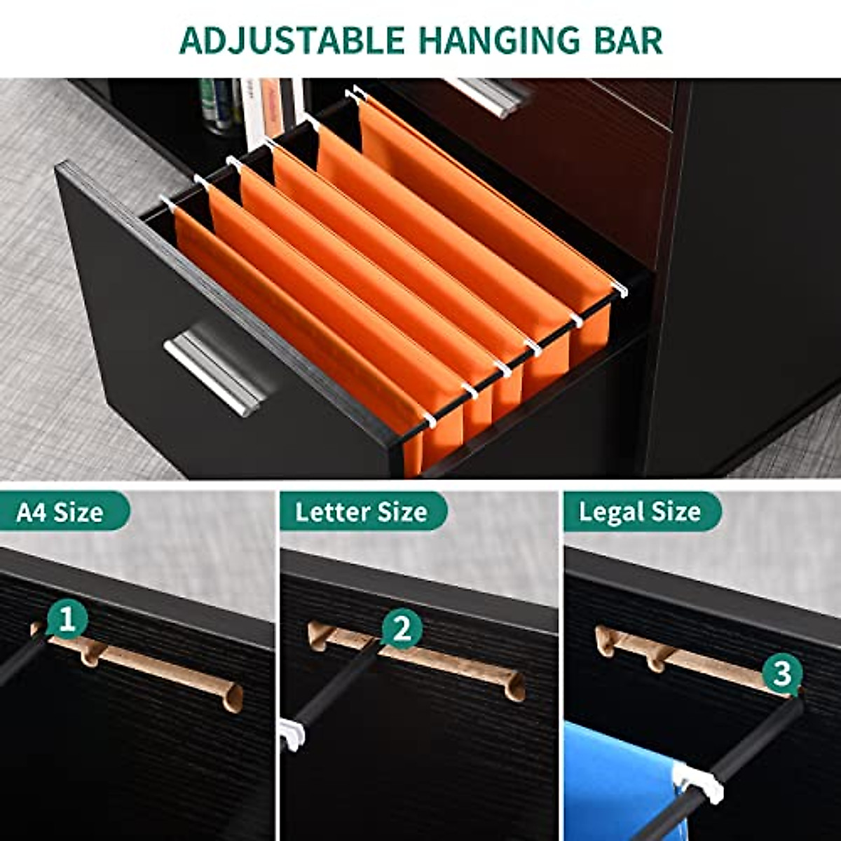 YITAHOME Mobile Wood File Cabinet, 3 Drawer Lateral Filing Cabinet with Open Side Storage Shelves, Printer Stand Storage Cabinet Fits Letter, A4, Legal Size for Home Office Organization, Black