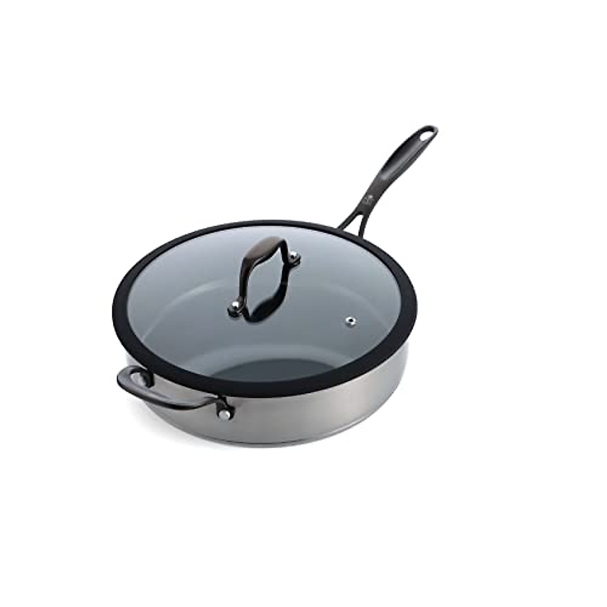 BK Ceramic Black, Ceramic Nonstick Induction 4.4QT Nonstick Saute Pan with Lid, PFAS Free, Dishwasher Safe, Black