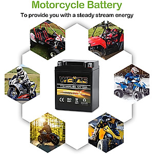 Weize YTX14AHL-BS High Performance - Rechargeable - Sealed Motorcycle Battery Compatible With Polaris Scrambler, Sportsman 90, Honda Scooters NQ50 Spree,Kawasaki 110 KLX110 Blue