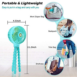 OPOLEMIN Fan for Stroller, Portable Car Fan Baby with Flexible Tripod, Baby Fan Car Seat, USB or Battery Powered Fan Carseat Baby, Portable Stroller Fan Clip On for Baby, Fan for Peloton Bike