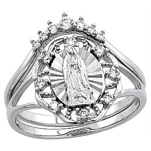 2-Piece Sterling Silver Micropave CZ Guadalupe Ring for Women Diamond Cut Halo Split Shank 5/8 inch size 7