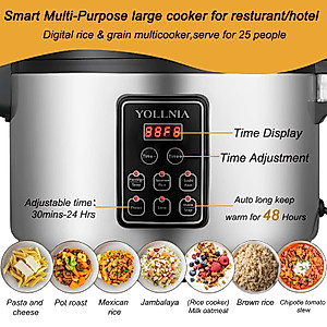 YOLLNIA Commercial Large Rice Cooker & food warmer | 13.8QT/65 Cups cooked rice | 1350W Multi-function electric sushi rice cooker | LED Display | Timer Setting | Smart preset from 30 min-24 Hrs
