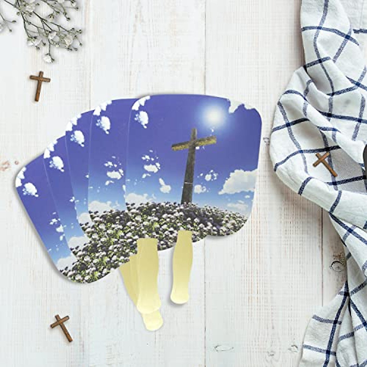 Swanson Christian Products Church Fans - Hand Held Parlor Fans for Adults - Hand Fans for Church Services - Cross and Sky Image - Pack of 25