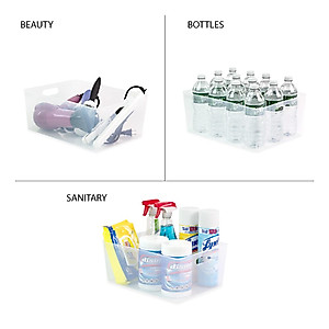 Isaac Jacobs 3-Pack XL Clear Storage Bins (12” L x 11.1” W x 7” H) with Cutout Handles, Plastic Organizer for Home, Office, Kitchen, Fridge/Freezer, Drawers, BPA Free, Food Safe (3-Pack, Extra-Large)