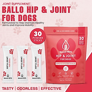 Ballo Pets Hip & Joint for Dogs - Joint Supplement for Dogs - Pain and Inflammation Relief with Glucosamine, Chondroitin, MSM, Turmeric, Vitamin C - 30 Powder Sticks to go, Red