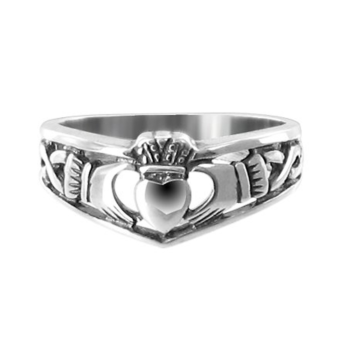 Gem Avenue Heart Friendship and Love Crowned Irish Claddagh 925 Sterling Silver Ring for Women Size 8