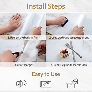 Homein Marble Contact Paper, Peel and Stick Countertops Wallpaper Waterproof Self Adhesive Wall Paper Roll for Cabinets Drawers Kitchen Old Furniture, Modern Matt White/Gold (17.5"x118")