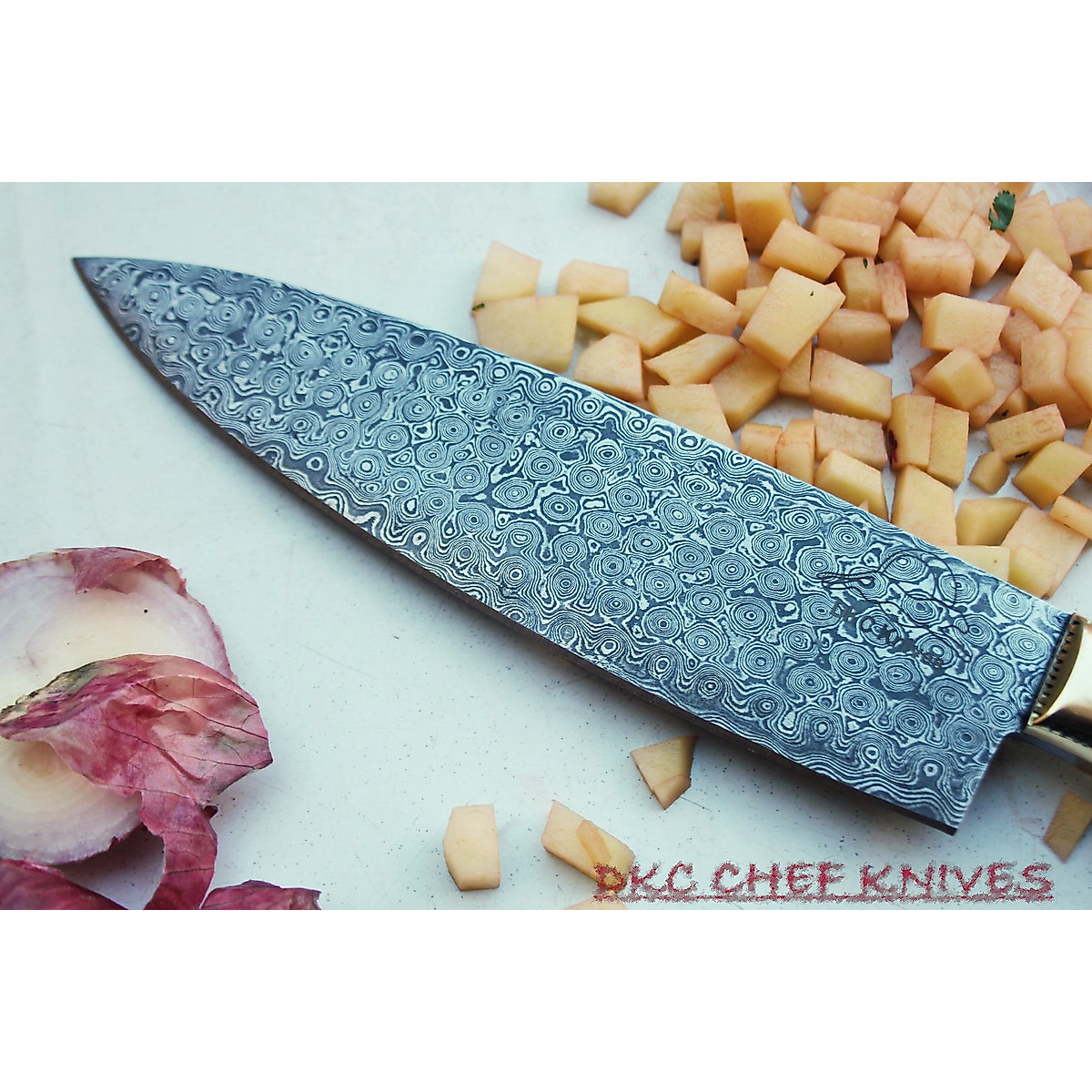 (6 7/18) DKC-533-DS-BL Grand Master Chef Knife Blue Handle Damascus Steel DKC Knives 16.8 oz 12" Long 7.5" Blade (Blue Handle Damascus Blade)