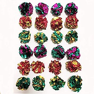 PETFAVORITES Mylar Crinkle Balls Cat Toys Interactive Crinkle Cat Toy Balls Independent Pet Kitten Cat Toys for Fat Cats Kittens Exercise, Soft and 2 Inch (24 Pack)
