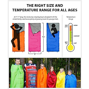 REVALCAMP Lightweight Blue Sleeping Bag Indoor & Outdoor use. Great for Kids, Youth & Adults. Ultralight and Compact Bags are Perfect for Hiking, Backpacking, Camping & Travel