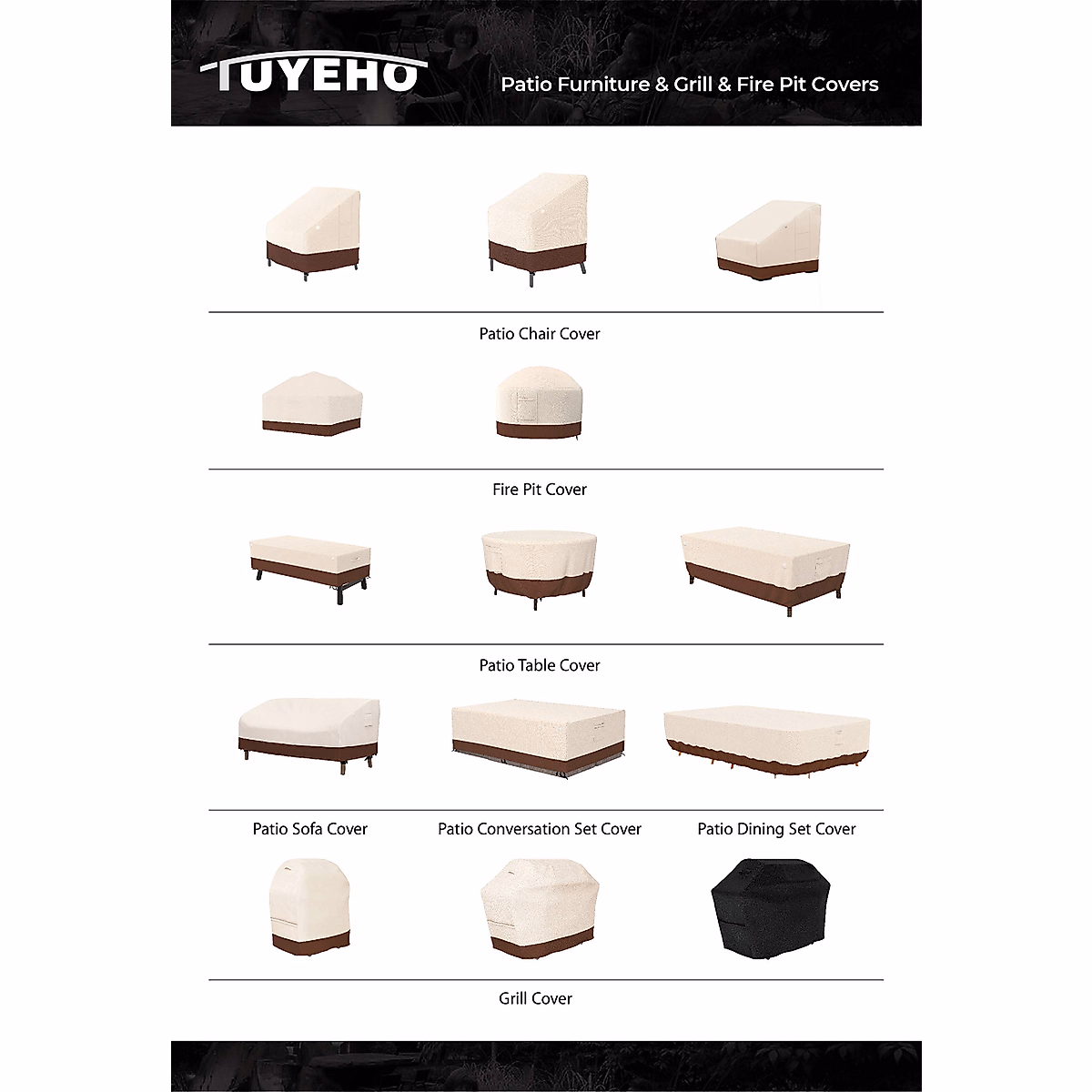 Tuyeho Patio Furniture Set Cover 126 x 64 x 28 inch, Durable Heavy Duty Oxford Fabric Outdoor Sectional Set Cover, Waterproof & Weather Resistant, for Your Outdoor Sectional Sofa Set (Beige & Brown)