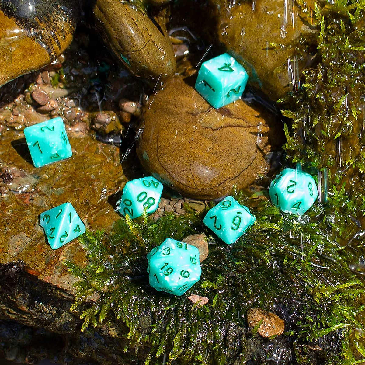 Turquoise Pearl RPG Dice - Full Polyhedral Set - 'Aqua'