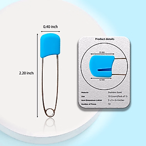 Lxnoap 10 pcs Cloth Diaper Pins Stainless Steel Traditional Safety Pin (Blue)