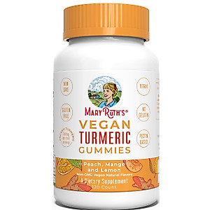 MaryRuth Organics Turmeric Gummies | Organic Turmeric Curcumin Extract | Chewable Turmeric Supplement | Vegan, Non-GMO, Gluten Free | Peach, Mango & Lemon Flavor | 250 mg per Serving | 120 Count