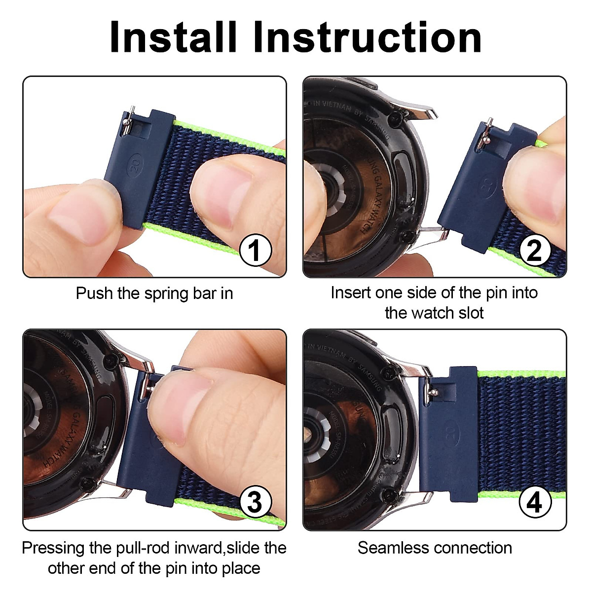 Amzpas Quick Release 20mm Watch Band Nylon Loop 20mm Watch Strap, Nylon Breathable Replacement Band for Samsung Galaxy Watch 40mm 44mm