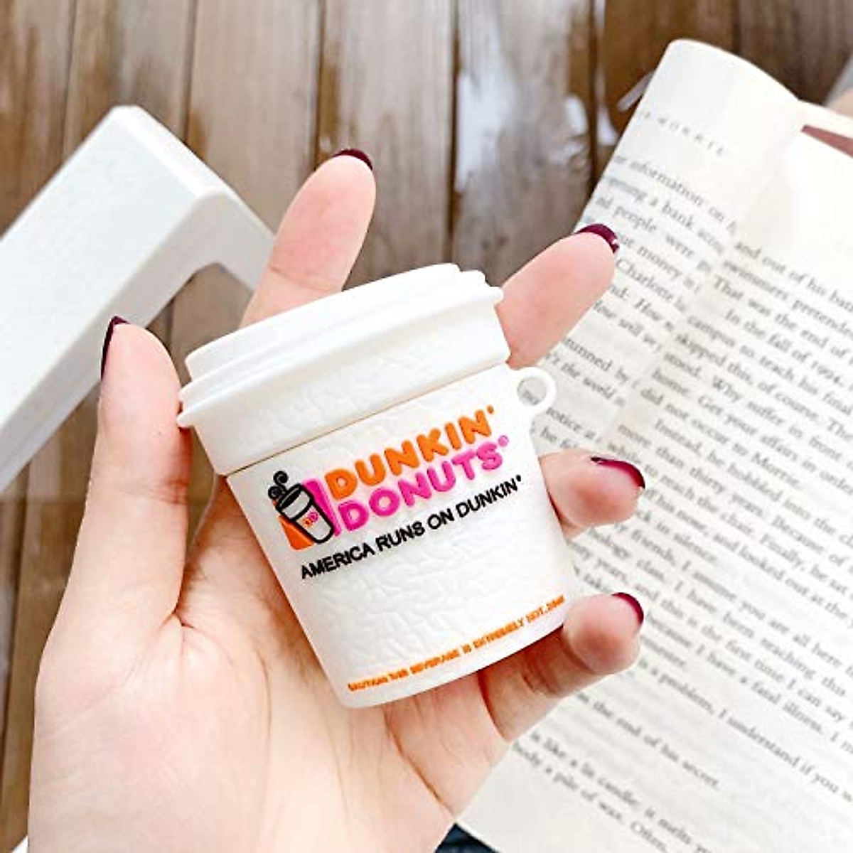 Case for Airpods, Funny Cute Food Cartoon Silicone Design, Fun Character for Teens Girls Air pods Charging Case Soft Skin Carabiner Protective Cover for Airpod 2/1 [Dole Cup]