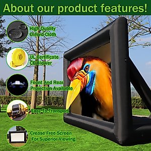 staelea 21ft Inflatable Projector Movie Screen for Outside and Indoor Theater Projector Screen，Supports Front and Rear Projection，Includes a Powerful Fan, Strapping, Repair Kit and Storage Bag