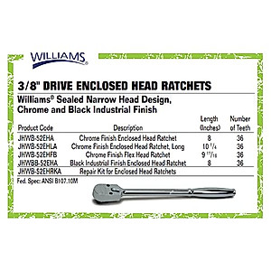 Williams JHWB-52EHA Williams 3/8-Inch Drive Enclosed Head Ratchet with Chrome Finish - 8 Inches