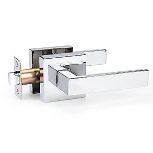 DECORITEN 3 Pack Heavy Duty Privacy Door Levers Interior Door Handles in Polished Chrome, Square Keyless Door Handle Sets for Bedroom Bathroom