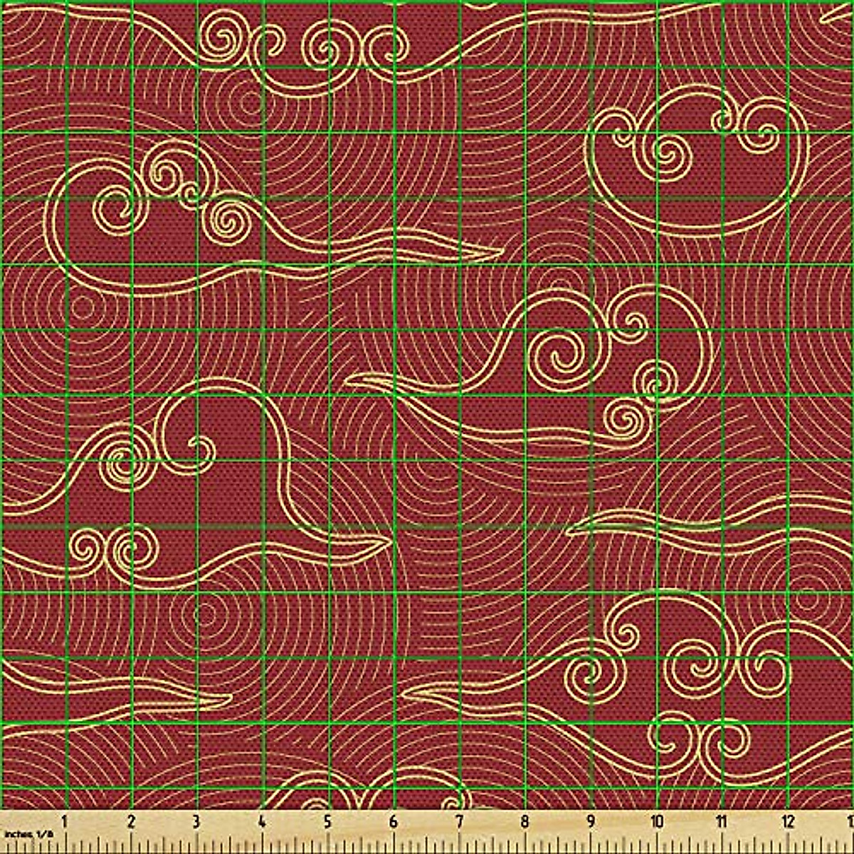 Ambesonne East Fabric by The Yard, Traditional Japanese Style Sky Scrolling Clouds Far Eastern Folk Motif Pattern, Decorative Fabric for Upholstery and Home Accents, 1 Yard, Vermilion Cream