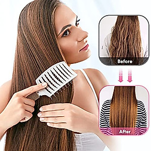 Hair Brush Set, Curved Vented Detangling Hair Brushes for Women Men Kids, Professional Vent Styling Brush for Wet Dry Curly Thick Straight Hair Fast Blow Drying Brush (Pink+ Black)