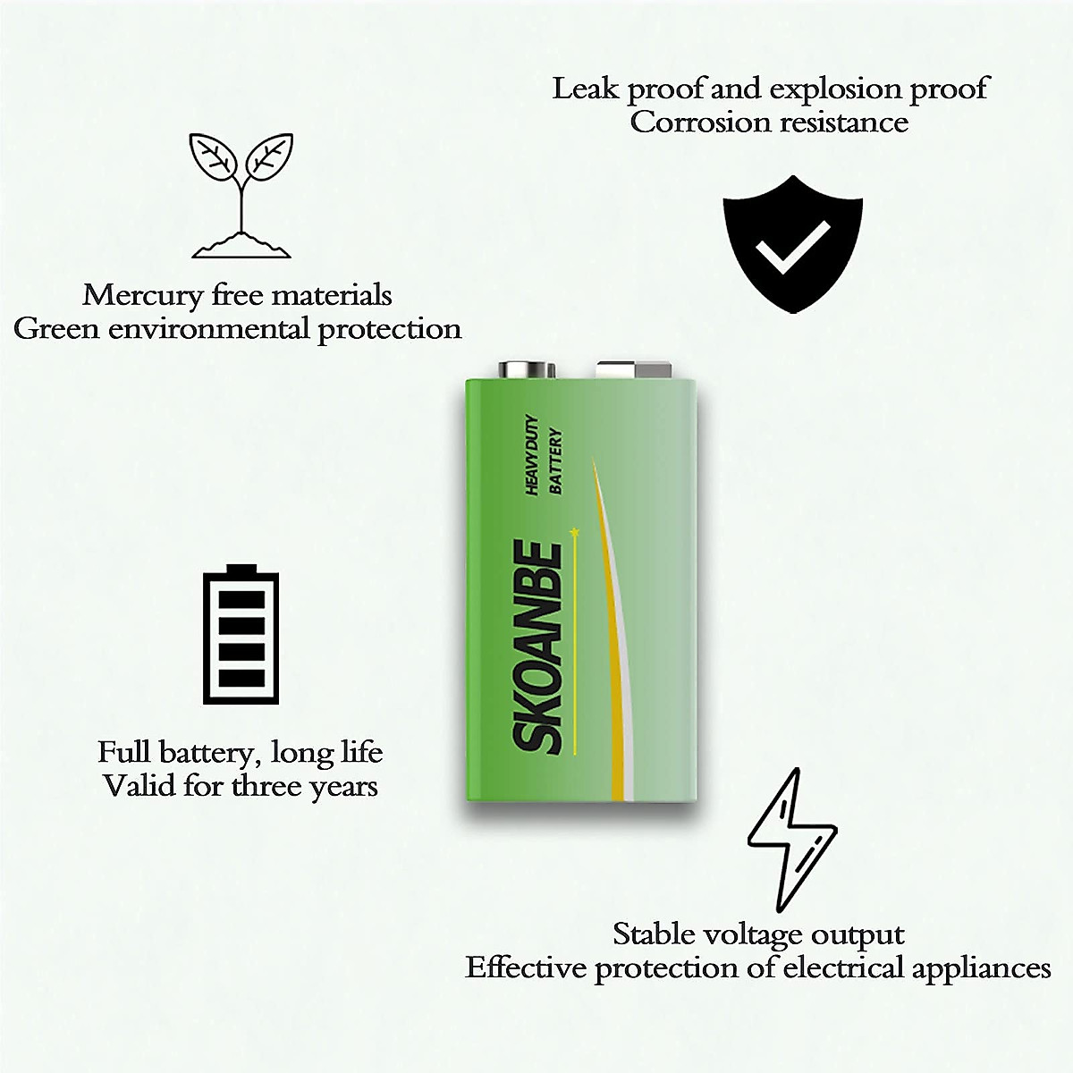 SKOANBE 6F22 Carbon zinc 9V Batteries 10 Count (Pack of 1)