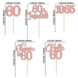 Gyufise 30Pcs 60th Birthday Cupcake Toppers 60 Fabulous Cupcake Picks Cheers to 60 1965 Cake Decorations for Happy 60th Birthday Wedding Anniversary Party Decoration Supplies Rose Gold