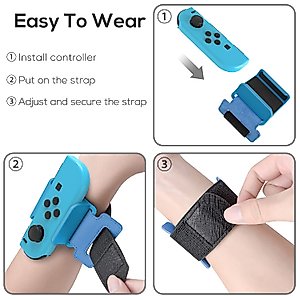 Wrist Bands Compatible with Just Dance 2025 2024 2023 & for Zumba Burn It Up for Joy Con, 2 Pack Adjustable Elastic Straps for Nintendo Switch & OLED Controllers Game for Adults and Kids Red/Blue