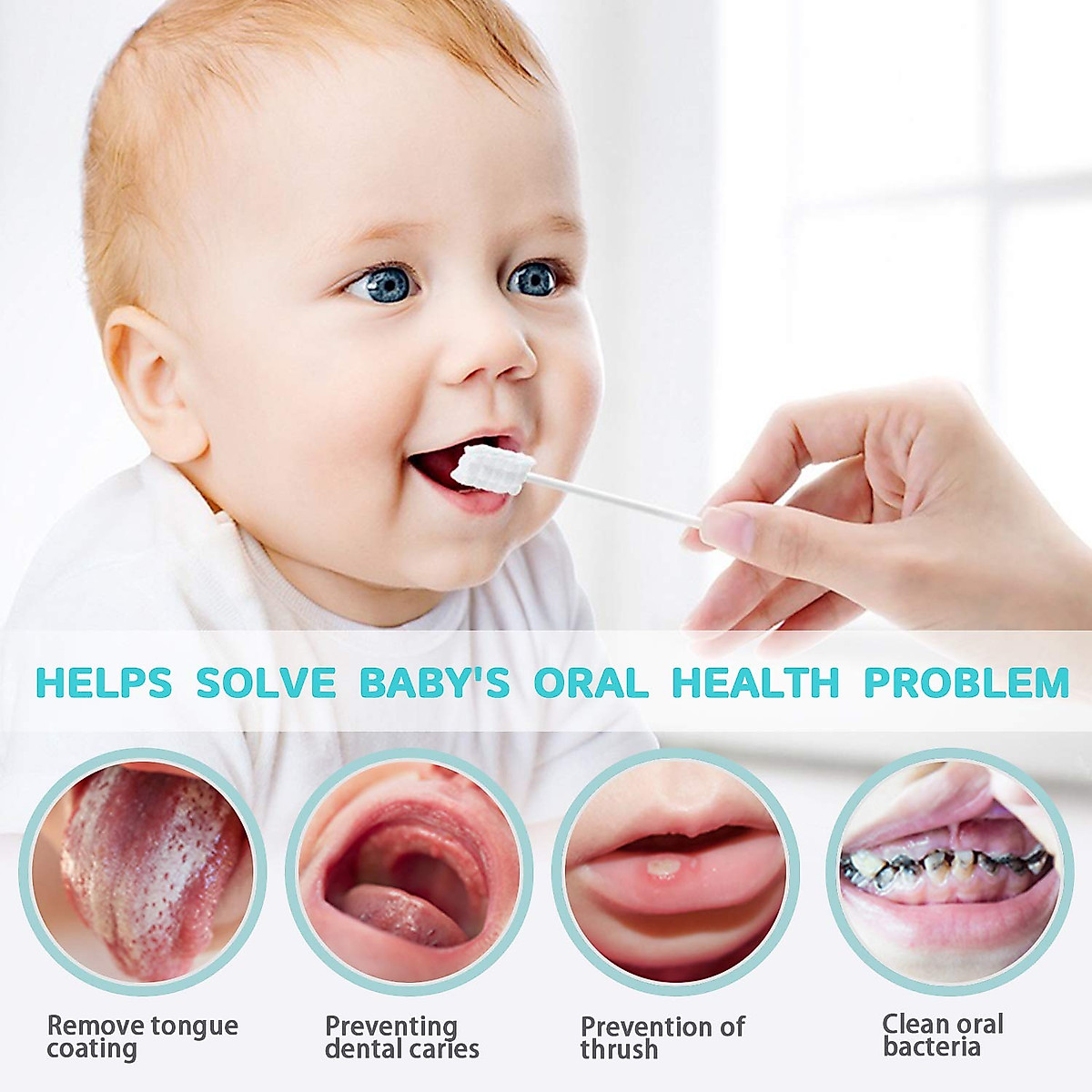 Baby Toothbrush, Baby Tongue Cleaner, 40Pcs Disposable Infant Toothbrush Clean Baby Mouth, Gauze Toothbrush Infant Oral Cleaning Stick Dental Care for 0-36 Month Baby + Free 1Pcs finger toothbrush