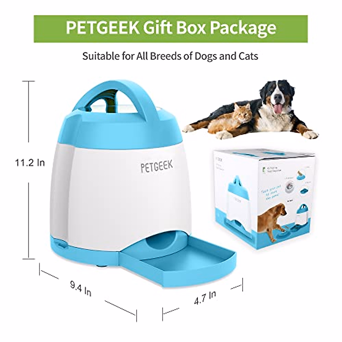PETGEEK Automatic Dog Feeder Toy, Interactive Dog Puzzle Toys Treat Dispensing, Electronic Dog Food Dispenser Remote Control, Safe ABS Material Pet Toy for All Breeds of Dogs, Blue Color