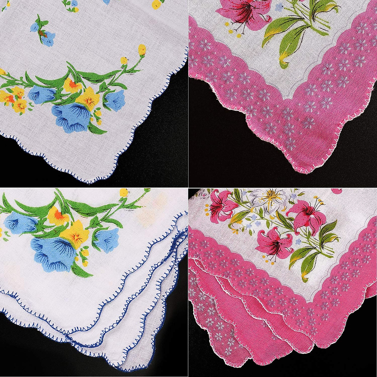 Boao 20 Pieces Women Soft Cotton Pocket Handkerchiefs Ladies Hankies Vintage Floral Print Handkerchiefs Medium