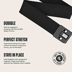 Groove Life Hero Groove Belt Flag Black/Black - Men's Stretch Nylon Belt with Magnetic Aluminum Buckle, Lifetime Coverage - Large (37-40")