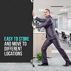 Steel-AID 50-inch Rolling Privacy Room Divider - Freestanding Office Wall Partition with Non See-Through Blackout Screen - Sturdy & Durable Iron Frame - Rolling Wheels - Black, White, Gray & Blue