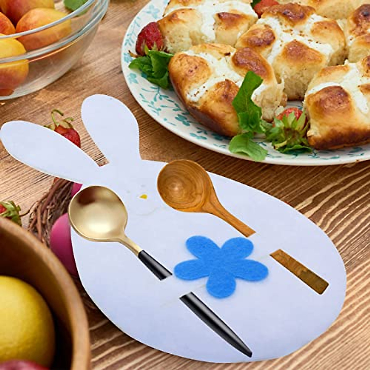 ABOOFAN Easter Silverware Holders 12pcs Easter Bunny Cutlery Bag Flatware Pouch Fork Spoon Chopsticks Utensil Bags Easter Dinner Decorations Blue