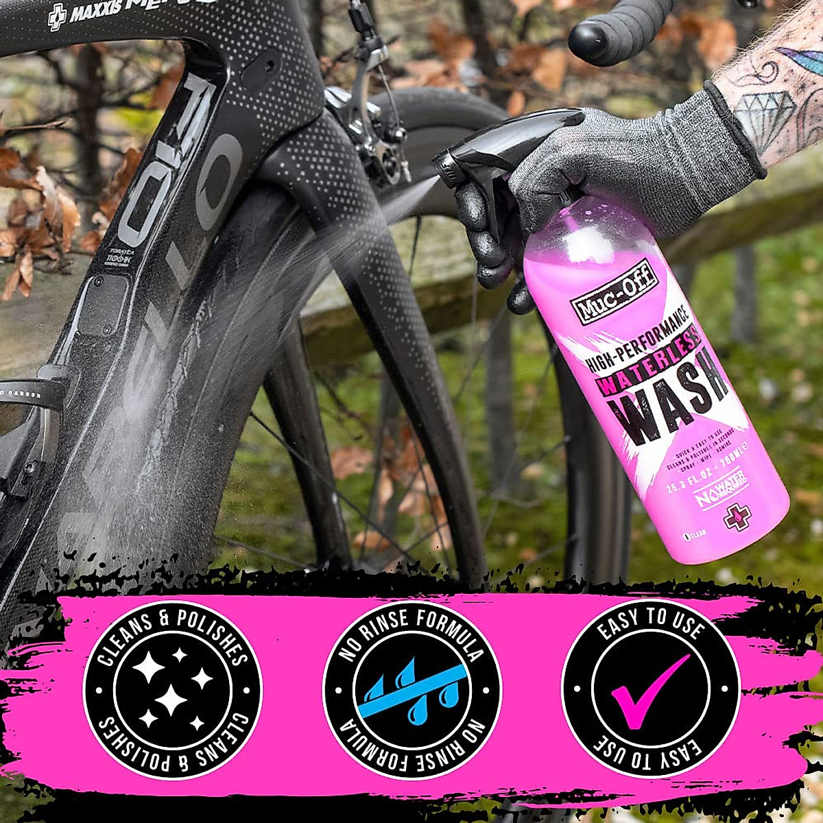 Muc Off Waterless Wash, 750 Milliliters - High-Performance, No Rinse Bike Cleaning Spray That Cleans and Polishes - Suitable for All Types of Bicycle