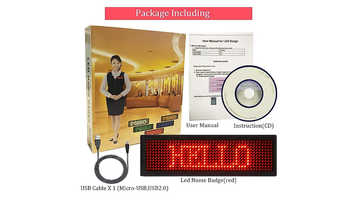 LED Name Badge - Rechargeable USB Programmable Display