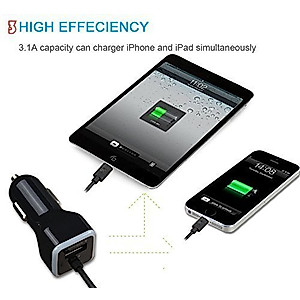 GEMBONICS Apple Certified iPhone Lightning Car Charger for iPhone 12, 11, X, XR, XS, 8, 8 Plus, 7, 7 Plus, 6S, 6S Plus, 6 Plus, SE, 5S, iPad Pro, iPad Air 2, Mini 4 with Extra USB Port (Black)