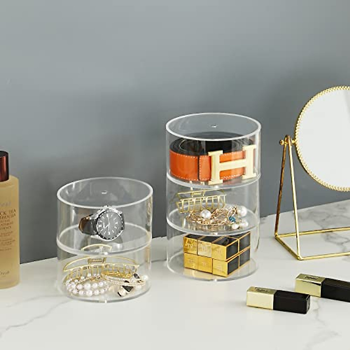 MESAILUP Belt Rack Organizer 3 Layers Acrylic Display Case with Magnet Storage Holder for Accessories like Watches, Jewelry, Makeup, Bracelets, Rings, Craft Toy & Tie