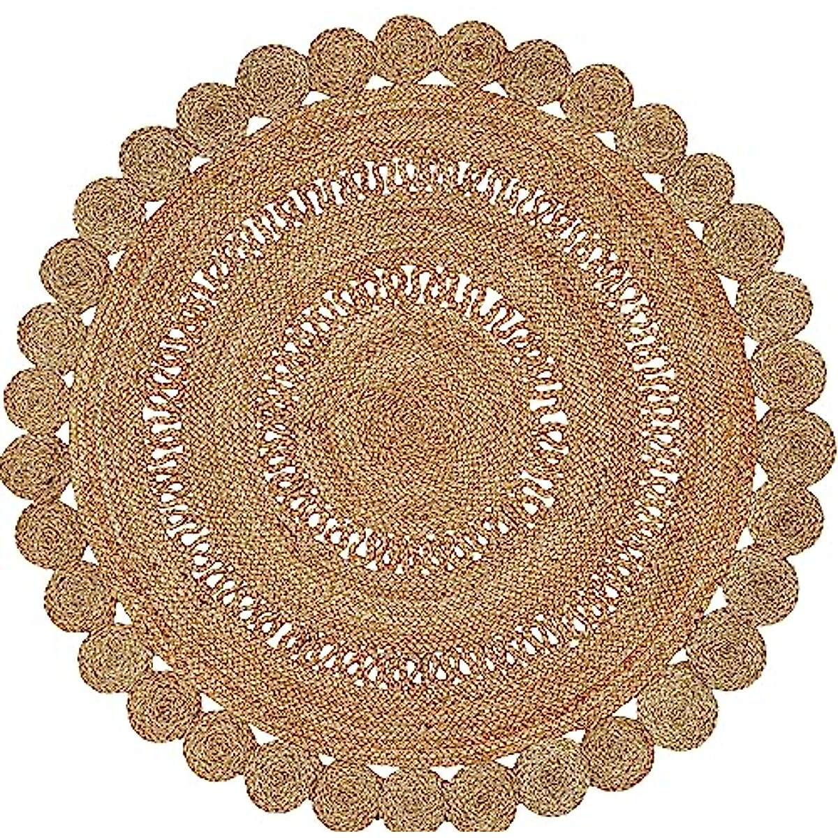 Bedding Craft Hand woven Farmhouse Jute Area Rug 6 Ft Round Natural Yarn, Rustic Vintage Beige Braided Reversible Rug, Eco Friendly Rugs for Bedroom, Kitchen, Living Room, Farmhouse 100% Jute Rug